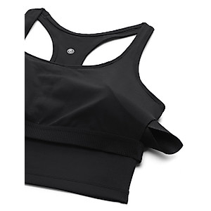 CRZ YOGA Butterluxe Womens Y-Back Racerback Longline Sports Bra - Padded Scoop Neck Workout Crop Tank Top with Built in Bra Black Large