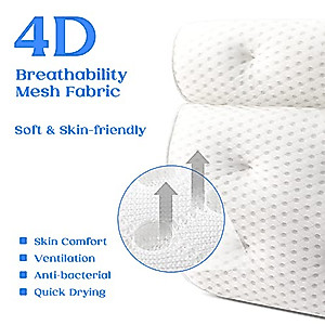 Bath Pillow, Bathtub Pillow with Anti-Slip Suction Cups, 4D Mesh Soft Spa Bath Tub Pillow, Bath Pillows for Tub with Neck and Back Support Fits Bathtub Spa Tub, Father's Day Dad Gifts