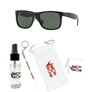 Ray-Ban RB4165 Justin Sunglasses + Vision Group Accessories Bundle (Black/Dark Green (601/71),55), unisex-adult