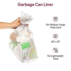 20-30 Gallon Clear Garbage Can Liners, 50 Count - Medium - Large Trash Can Liners - High Density, Thin, Lightweight, 10 Microns - For Office, Home, Hospital, Wastebaskets - 2 Coreless Rolls