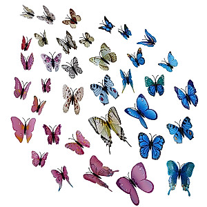 Nastaus 36PCS Magnetic Butterfly Wall Stickers,Artificial Butterfly Decoration,3D Butterfly Sticker for Home Kitchen Fridge Garden Birthday Party Wedding Decor