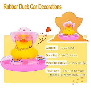 MuMyer Yellow Duck Dashboard Decorations Mini Rubber Ducks Car Ornament Accessories with Mini Cowboy Hat Swim Tube Necklace and Love Shaped Sunglasses(L4)