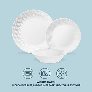 Corelle Linen Weave 12pc, Service for 4, Dinnerware Set, 8 plates 4 bowls, Chip & Break Resistant, Dinner Corelleware Plates