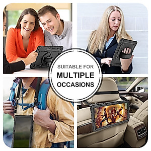 BASE MALL Tablet Case for Samsung Galaxy Tab S8 Plus 2022/S7 FE/S7 Plus 5G 12.4-inch [with Tempered Glass Screen Protector], [Shockproof],Rotatable Kickstand,S Pen Holder,Hand/Shoulder Strap (Black)