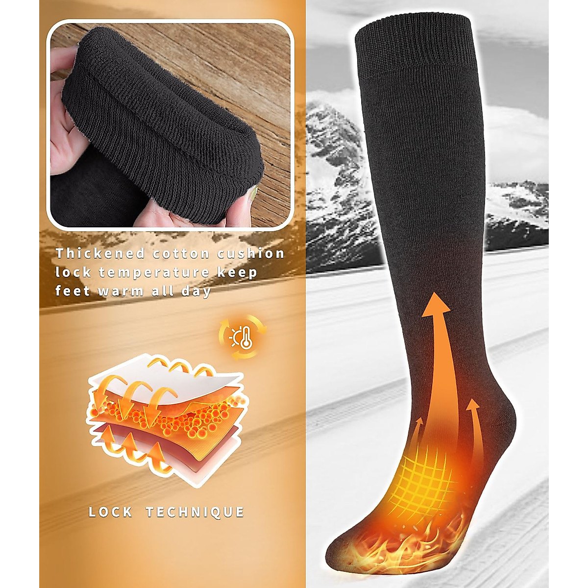 Aoliks Black Warm Socks for Women,Thermal Knee High Socks Cotton Long Socks for Running Hiking Skiing Gifts