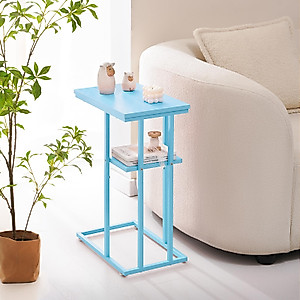 Yoobure C Shaped End Table, Side Table for Couch and Bed, Small Side Table for Small Spaces, Living Room, Bedroom, Rustic Snack Table
