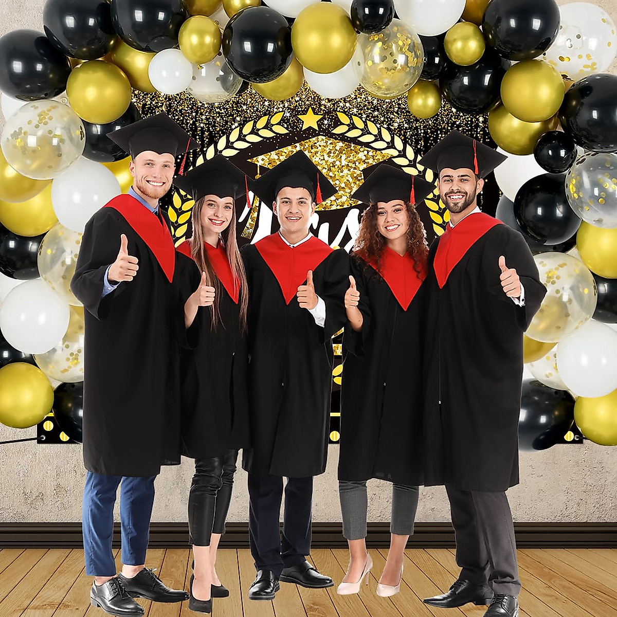 Black and Gold Graduation Party Decorations 2023,67pcs Class of 2023 Party Decor Kit with Balloon Garland Backdrop Banner and Tablecloth for High School, College, Medical Student Graduation Party Supplies