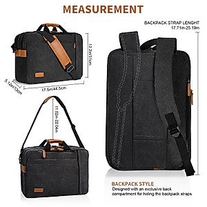 ESTARER 3 In 1 Laptop Bag for Men, 17-17.3 Inch Computer Bag Laptop Backpack for Work/Travel/Business, Convertible Briefcase Water Resistant Canvas Messenger Bag (Dark Grey)