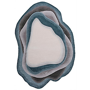 Irregular Shape Blue Grey Faux Wool Washable Area Rug 4x6 Non Shedding Modern Abstract Rug for Bedroom Livingroom Lux Aesthetic Office Diningroom Floor Carpet Runners