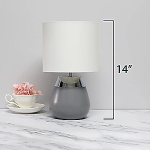 Simple Designs LT1106-GRY 14" Tall Modern 2 Tone Metallic Chrome & Gray Metal Bedside 4 Settings Touch Table Desk Lamp w White Fabric Drum Shade for Décor, Bedroom, Living Room, Dining Room, Office