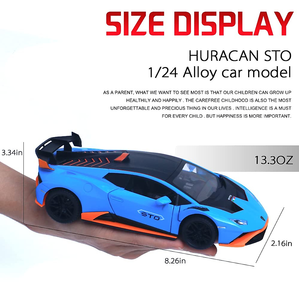 1:24 Alloy Diecast Car Model for Lamborghini Huracan STO 2021 Toy Car, Pull Back Vehicles Model Cars Toy for Kids 3 to 12 Years Old Gift Adult Collection Car Model with Light & Sound (Vibrant Blue)