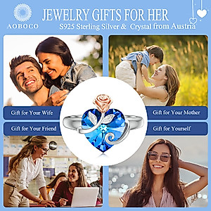 AOBOCO Sterling Silver Sapphire Blue Rose Rings Jewelry for Her Romantic Love Ring Wedding Gifts for Wife