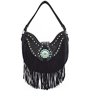 Western Style Fringe Leather Concealed Carry Purse Country Handbag Women Shoulder Bag Crossbody Wallet Set Black