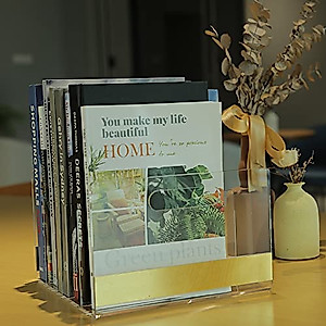 Mouchoi Acrylic Desk File Organizer, Clear File Organizer, Acrylic Magazine Holder, 5 Compartments, Gold Trim