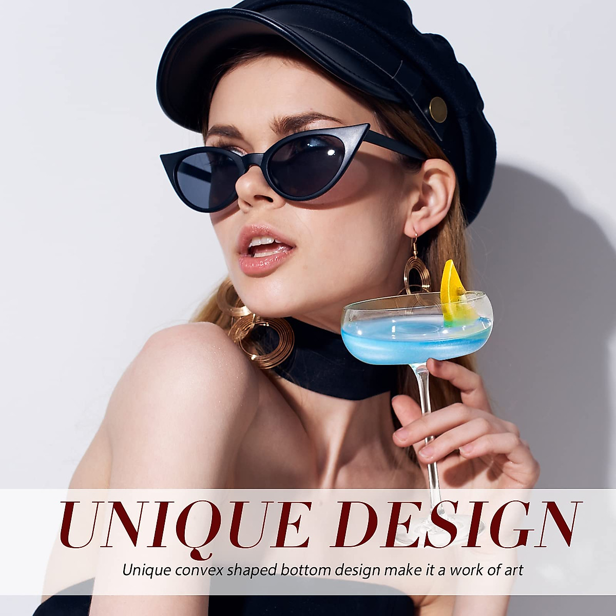 Chouggo Set of 6 Martini Glasses, Act Deco 7Oz Crystal Coupe Glass with Unique Convex Bottom, Elegant Hand Blown Cocktail Glasses for Bar, Martini, Cosmopolitan, Manhattan, Gimlet, Pisco Sour