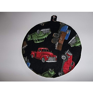Pot Holders Heat Resistant Classic Pickup Trucks Red and Multi Colored Potholders Handmade Double Insulated Quilted Hot Pads Trivets 9 inches Round