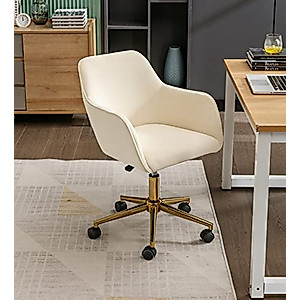 Yoluckea Modern Velvet Home Office Chair, Adjustable Swivel Office Chair for Living Room,Cute Desk Chair for Teen Girl,Upholstered Task Accent Chair Executive Vanity Chair Cream White