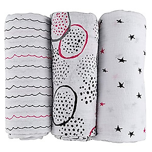 Muslin Swaddle Blanket 100% Soft Muslin Cotton 3 Pack 47"x 47" (Hot Pink)