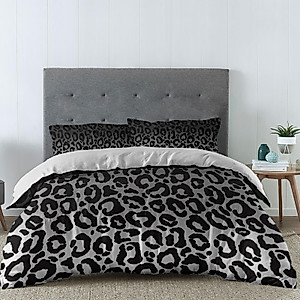Ombre Leopard Duvet Cover Sets Black Grey Gradual Color Bedding Sets 3 Pcs Soft Comforter Covet Set Including 1 Quilt Cover 2 Pillow Cases, California King Comforter Cover Set with Zipper Closure
