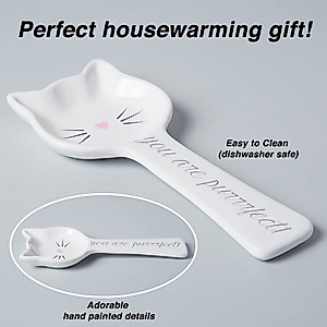 White Ceramic Cat Spoon Rest: Kitten Spoon Rest for Stove or Countertop - Cute Kitchen Accessory