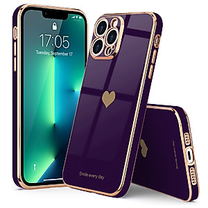 Teageo Compatible with iPhone 13 Pro Max Case for Girl Women Cute Love-Heart Luxury Bling Soft Cover Raised Camera Protection Bumper Silicone Shockproof Phone Case for iPhone 13 Pro Max, Dark Purple