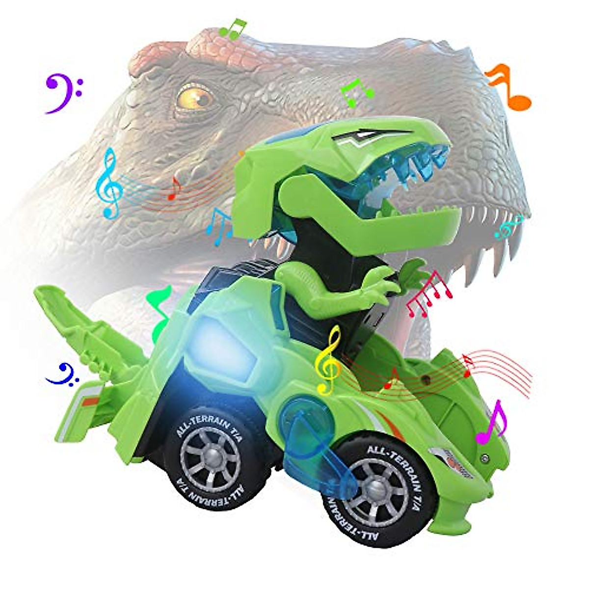 huwairen Toys for 3-6 Year Old Boys Transforming Car Toys with LED Light and Music Dinosaur Toy Birthday Gifts for 4 5 6 7 Year Old Boy (Green)