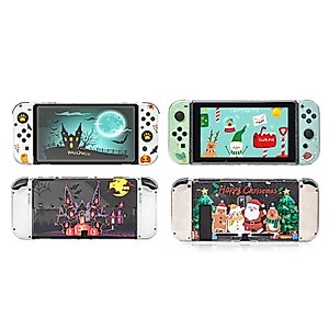 Halloween Decoration Switch OLED Case,Switch TPU Case, Switch Protective Case with Thumb Grips and Tempered Glass Screen Protector