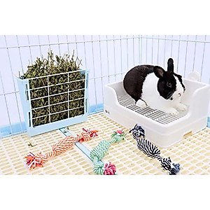 RUBYHOME Hay Feeder for Rabbits, Guinea Pigs, and Chinchillas - Minimize Waste and Mess with 9 1/4" x 3 3/4" x 8" Hanging Alfalfa and Timothy Hay Dispenser (Blue)