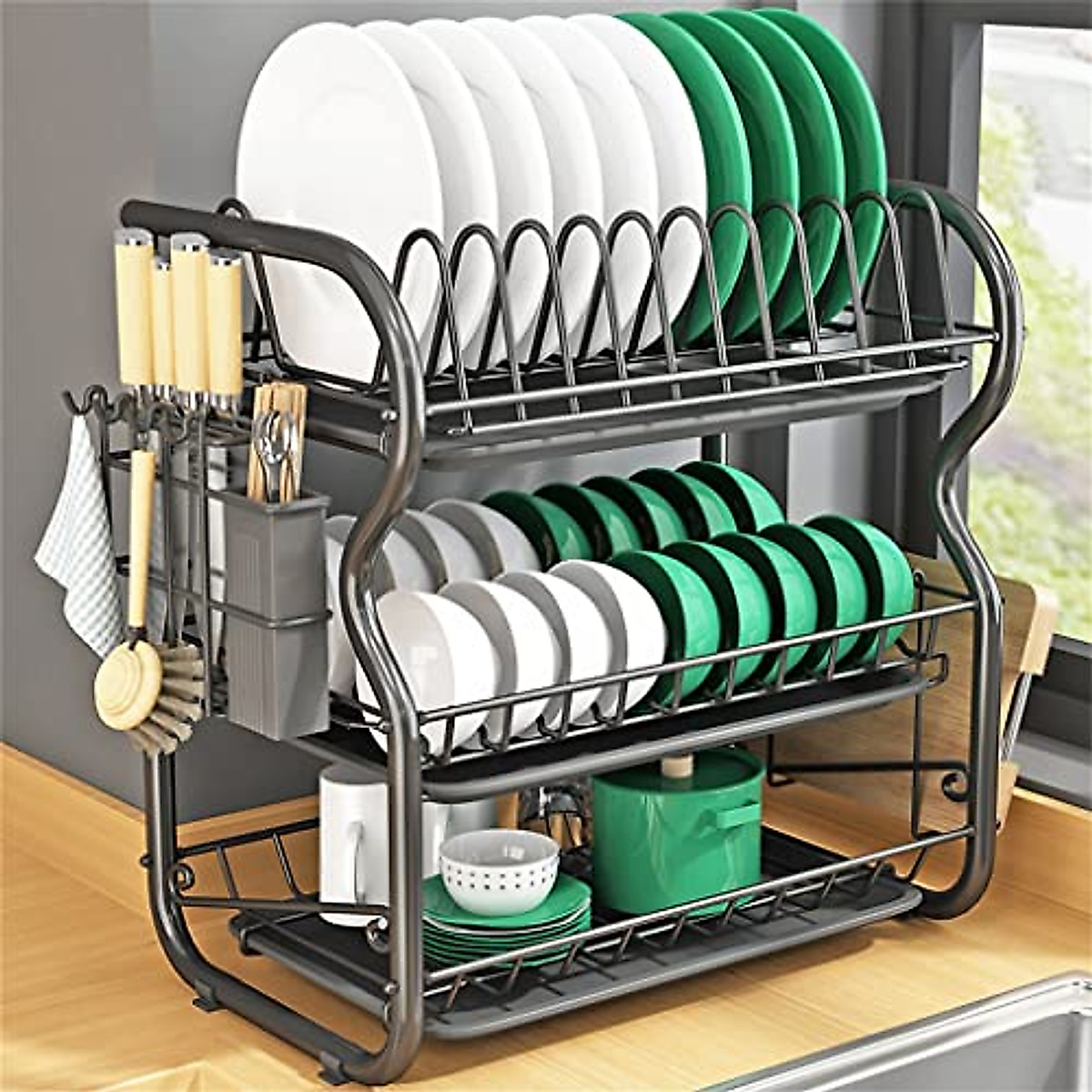 PDGJG Stainless Steel Widened Large Size Draining Dish Rack Storage Type Kitchen Multi-Functional Rack Organizer Storage Rack