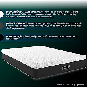 12" DreamZone Cooling Hybrid, Ultra-High Density Gel Memory Foam, Breathable, Okeo-Tex & CertiPUR US Certified Materials/Bed in A Box/Full-Size Mattress by Hope