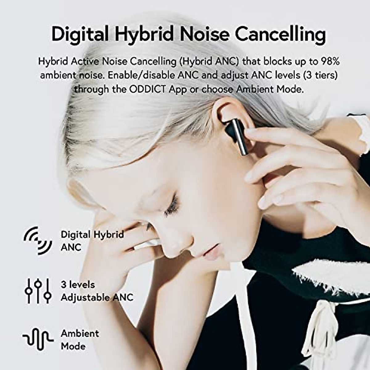 Phiaton ODDICT TWIG PRO Bluetooth Earbuds, Hybrid Active Noise-Canceling Earbuds, True Wireless Earbuds with Qualcomm Snapdragon Sound, Ergonomic Half-in-Ear Design, Aluminum Gray