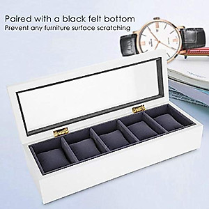 Watch Box Display Case, 5 Slot Glass Storage Box Organizer Watch Jewelry Display Box(White)