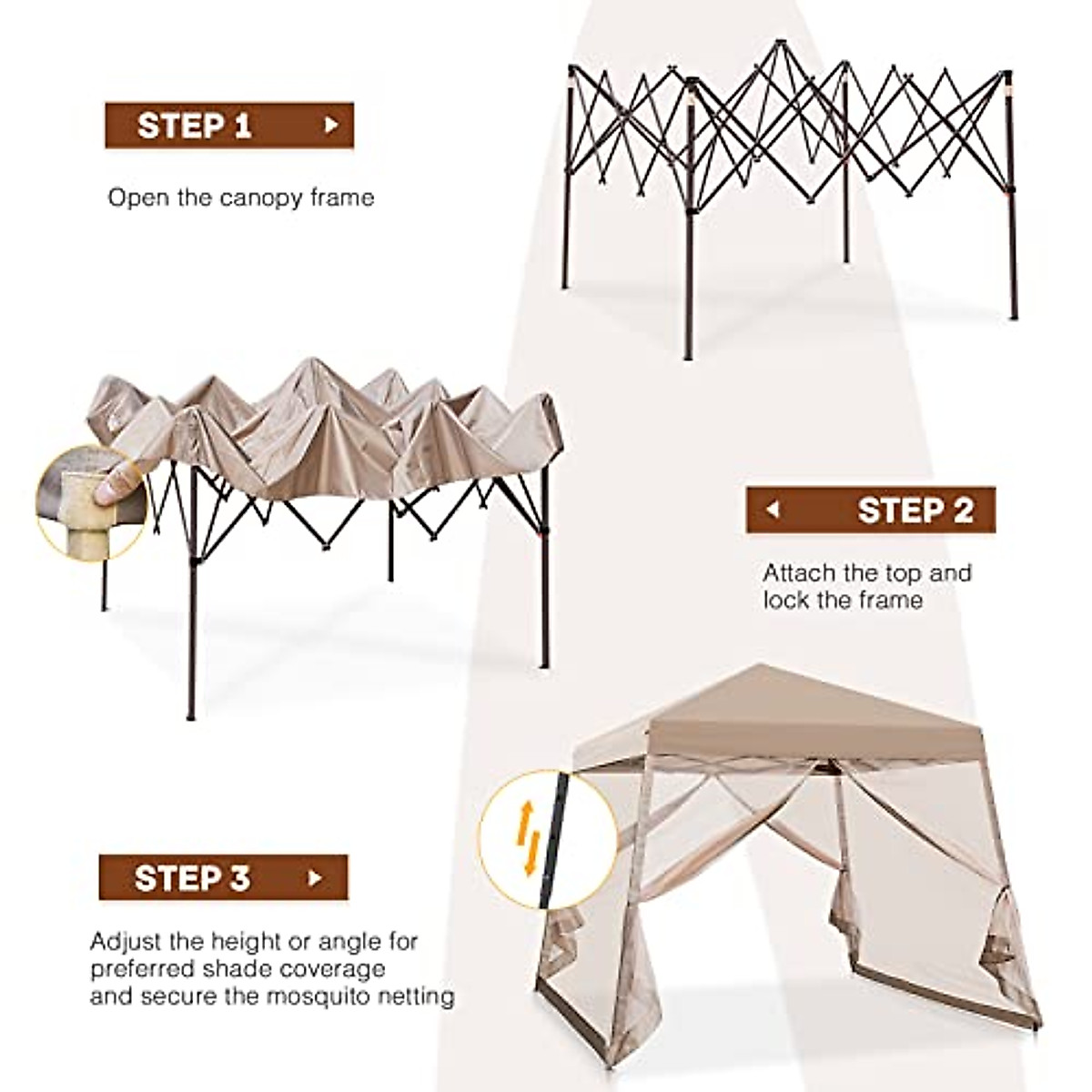 INTER HUT 10x10 Pop up Canopy Tent with Mesh Netting, Slant Leg Instant Screened House Gazebo, Beige