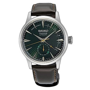 SEIKO Men's Green Dial Dark Leather Band Presage Cocktail Time Automatic Analog Watch