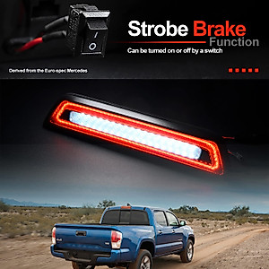 Led Third Brake Light Replacement for 2016 2017 2018 2019 2020 2021 2022 To-yota Tacoma SR SR5 TRD Pickup Trucks Strobe Led 3rd Brake Center High Mount Stop Lamp White Cargo Light Kit Smoked Lens