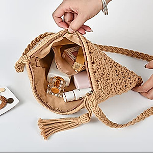 Eiyye Boho Crossbody Handbag Summer Beach Purse Crossbody, Boho Envelope Clutch Crochet Handmade Purse with Tassel, Khaki