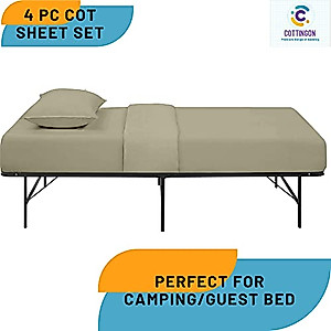 Cot Sheet 30" x 75",Cot Sheets Set- 400 TC Egyptain Cotton Sheet Set (4 PCs) Cot Size Mattress Sheets Fitted for Narrow Twin/Camp Bunk/Rv Bunk/Guest Bed/to fit Upto 4-7" deep Mattress - Beige Solid