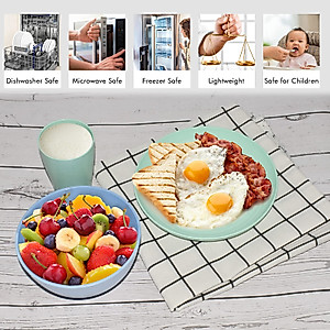 DELMONCART Wheat Straw Dinnerware Set of 6,18 Pieces Multicolor Reusable Lightweight Cereal Soup Rice Plates Bowls Cups and Spoons For Adults, Unbreakable Plastic Outdoor Camping Dishes