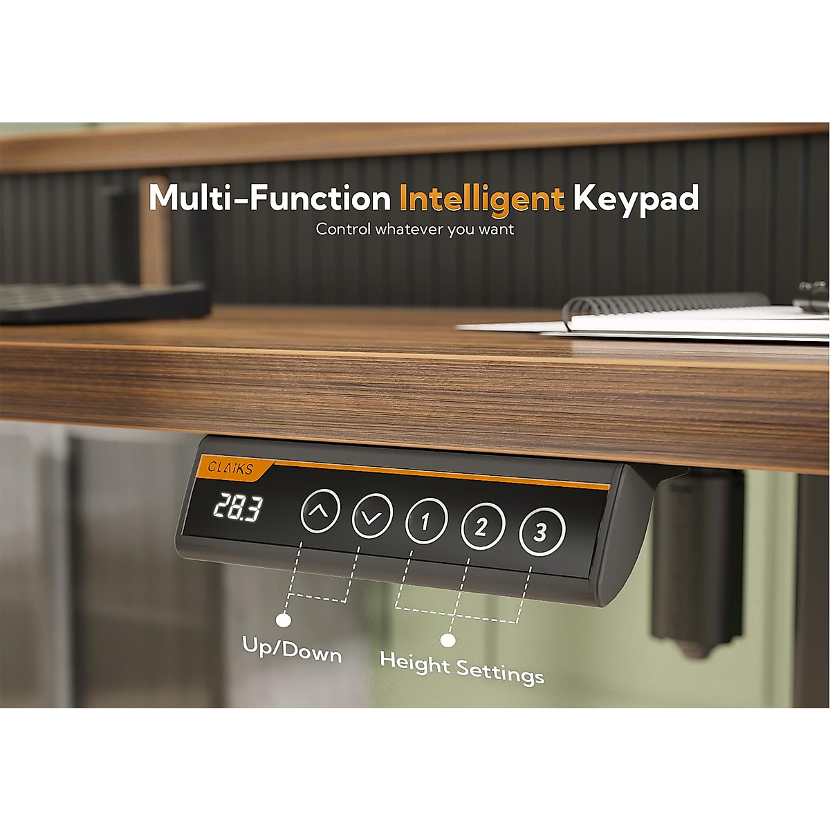 Claiks Standing Desk with Tambour, Electric Standing Desk Adjustable Height, Adjustable Standing Desk with Storage Shelves, 48 Inch Walnut