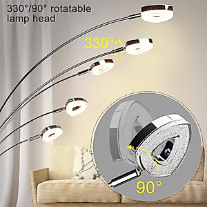 DLLT 5-Light LED Living Room Floor Lamp-Dimmable Bedroom Standing Light with Adjustable Arm & Head, Modern Contemporary Tree Tall Pole Lamps for Office with 3 Brightness Level, Warm White, Sliver