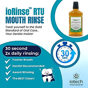 Iotech ioRinse Mouthwash - Get A Natural Clean - Alcohol Free, Fluoride Free - Superior Dental Cleaner for Teeth, Gums and Bad Breath - Green Apple (1 Liter Bottle)