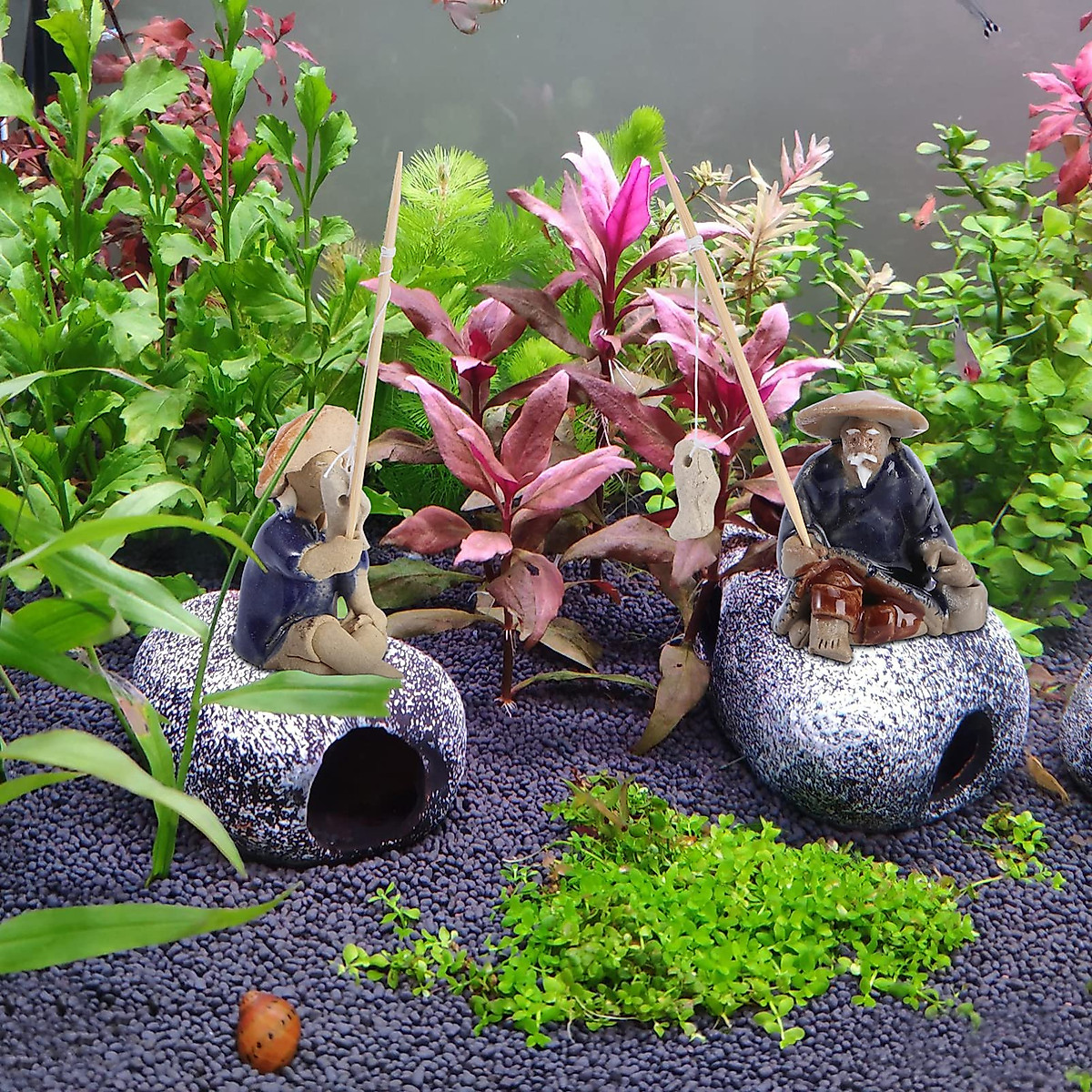 Operitacx 2Pcs Miniature Fisherman Figurine Small Fisherman Statue Fairy Gardens Micro Landscape Decorations for Fish Tank Zen Sand Garden Bonsai Pot