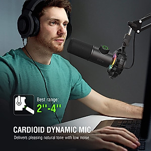 FIFINE USB Gaming Microphone, RGB Dynamic Mic for PC, with Tap-to-Mute Button, Plug & Play Cardioid Mic with Headphone Jack for Streaming, Podcast, Twitch, YouTube, Discord- K658