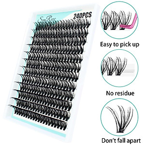 Individual Lashes 14-18mm 240pcs Cluster Lashes D Curl Natural Look Mixed Tray DIY Eyelash Extension Volume Lash Clusters Eyelashes Long 0.07 Individual Lash Extensions (40D-0.07D-14-18mm)