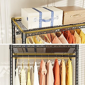 Ulif H2 Heavy Duty Clothes Rack, Freestanding 4 Tiers Garment Rack for Hanging Clothes with Shelves and Hangers, Closet Organizers and Storage Metal Closet Wardrobe System, Max Load 500 LBS, Black