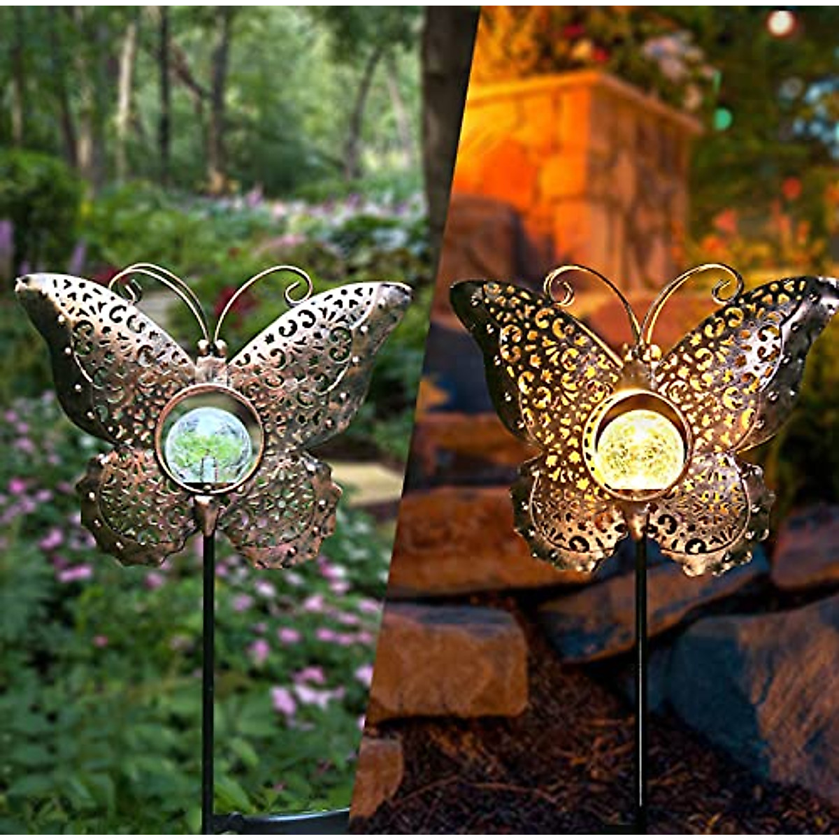 newvivid Outdoor Solar Garden LED Light, Solar Butterfly Metal Lights Decoration Housewarming Gifts for Women Mom, Garden Stake Light for Pathway Yard Lawn Patio Landscape Decor (1 Pack)