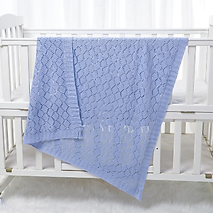 mimixiong Toddler Blankets Knitted Cellular Baby Blankets for Boys and Girls Blue 40x30 Inch