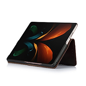 Jaorty Compatible with Samsung Galaxy Z Fold 2 5G Wallet Case,Stand Feature Cowhide Genuine Leather Credit Card Holder Coin Slot Cover Case for Samsung Galaxy Z Fold 2 5G,Dark Brown