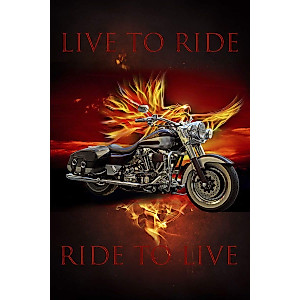 Large Red Motorcycle with Fire Eagle Cotton Panel 36 X 45 David