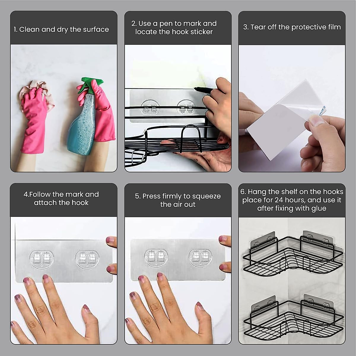 AMerryApple - Shower Caddy-2 Pack | Shower Shelf for Inside Shower | Shower Organizer Corner | Strong Adhesive Shower Shelves | Large Storage Capacity - Corner Shower Caddy